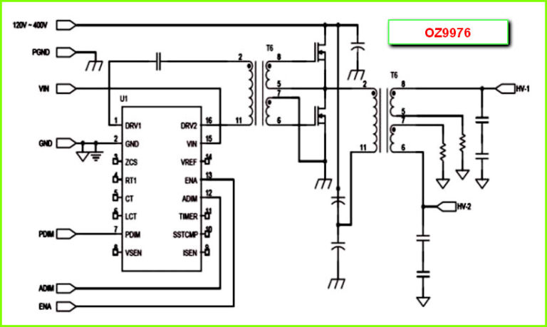 OZ9976 схема включения, описание